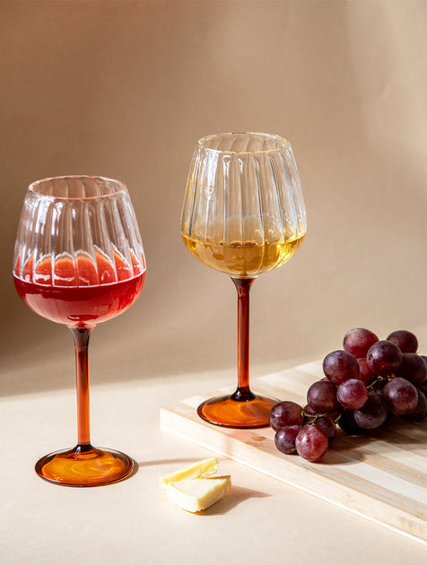 Ribbed Goblet Wine Glass -Amber, 2.5 x 4 x 8 Inches